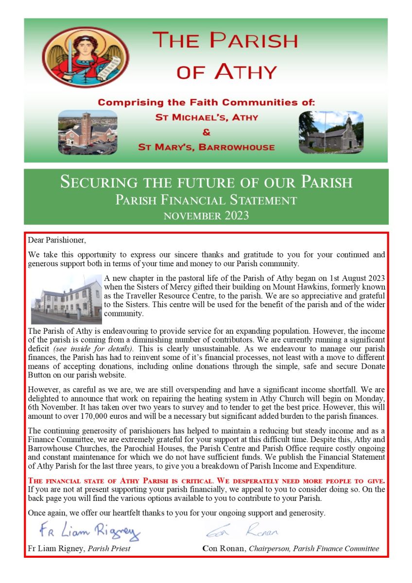 Our Parish Financial Statement | Parish of Athy